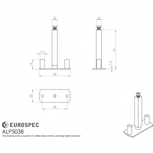 ALP5038 • Zinc Plated • Eurospec Half Spindle To Operate With 38mm c/c ...