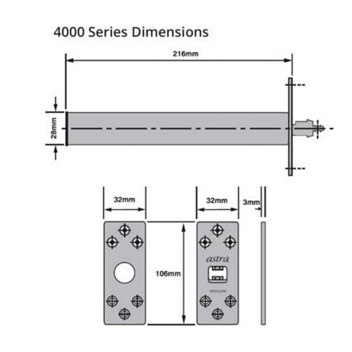 AST4003SFS • Square Plate • Satin Chrome • Astra Concealed Door Closer