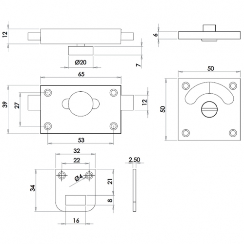 JV2552SC • Satin Chrome • Cubicle Slide Bolt With Square Indicator