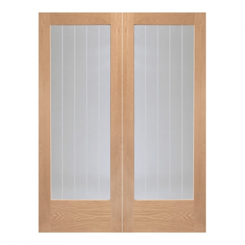 XL Joinery Internal Unfinished Oak Suffolk Door Pairs [Clear Etched Glass]