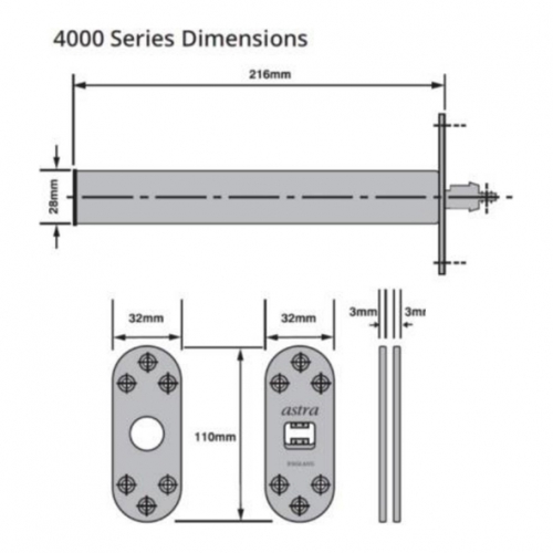 AST4003CFR • Radiused Plate • Polished Chrome • Astra Concealed Door Closer